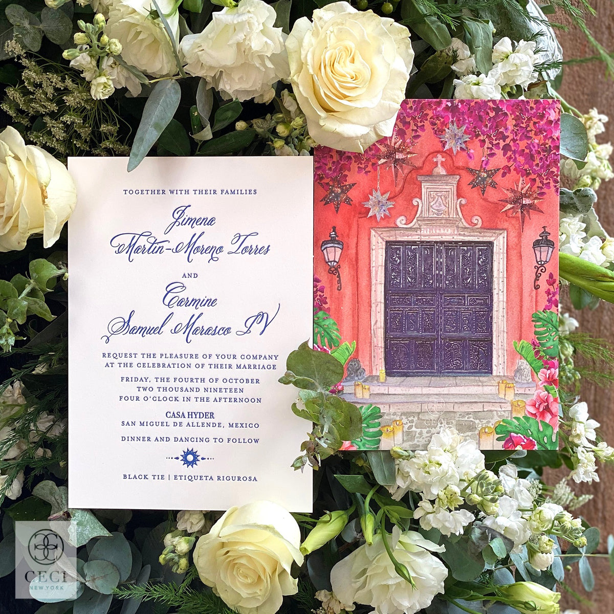 A Mexican Style Watercolor Invitation With Moravian Stars And Bright F ...