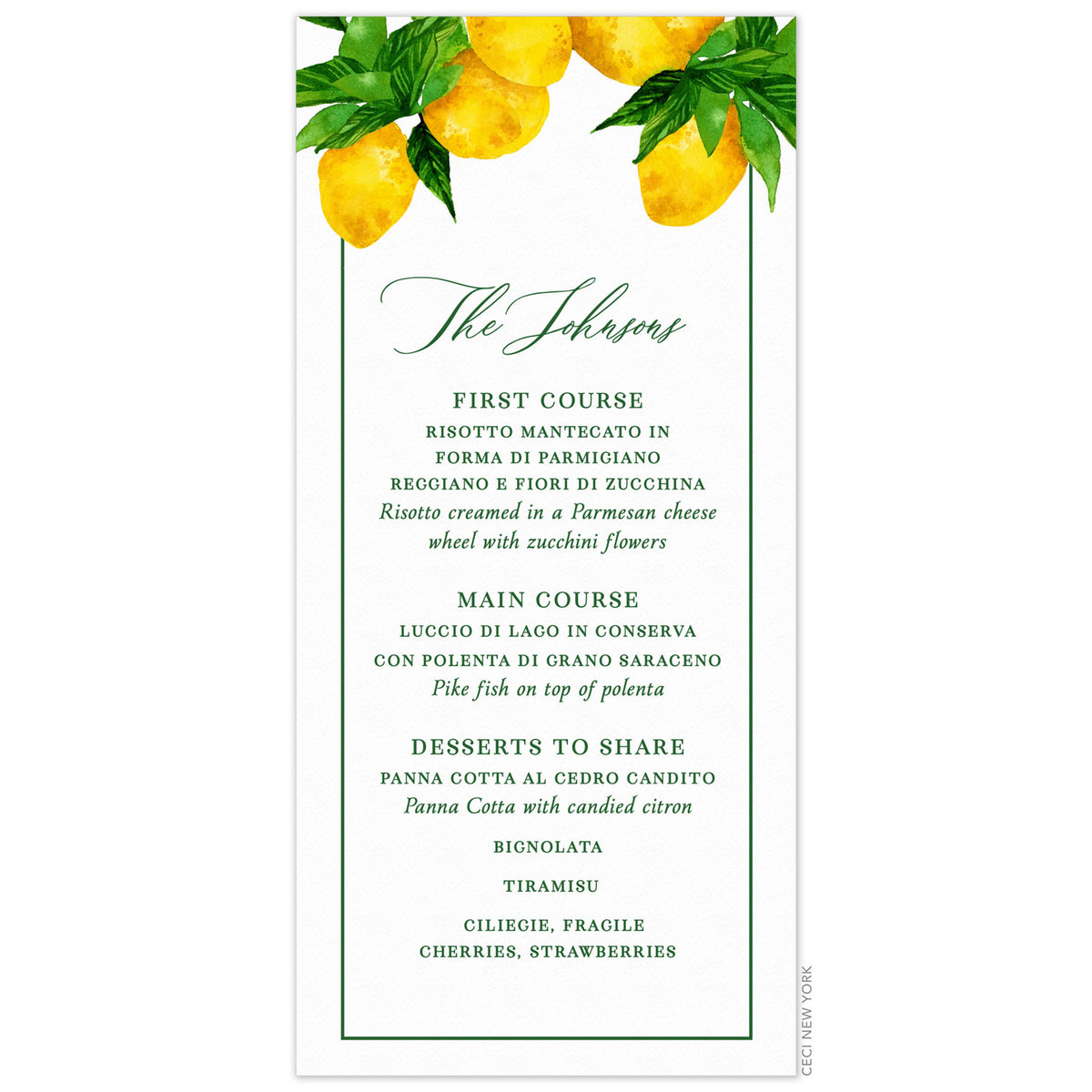 Capri Lemon Menu – Ceci New York