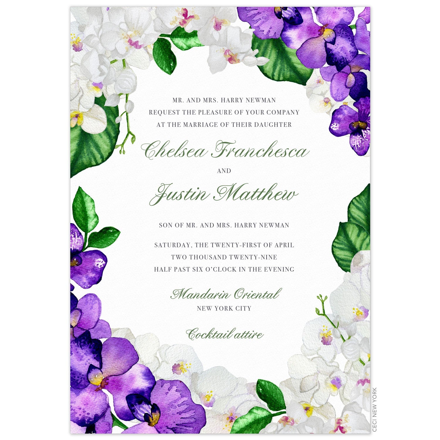 Orchid Wedding Invitation Blank Intricate Orchid With Satin Ribbon